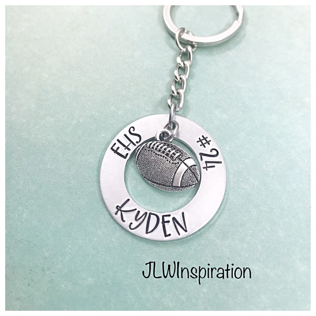 Personalized Football Keychain: Aluminum Washer, Pewter Charm - Etsy
