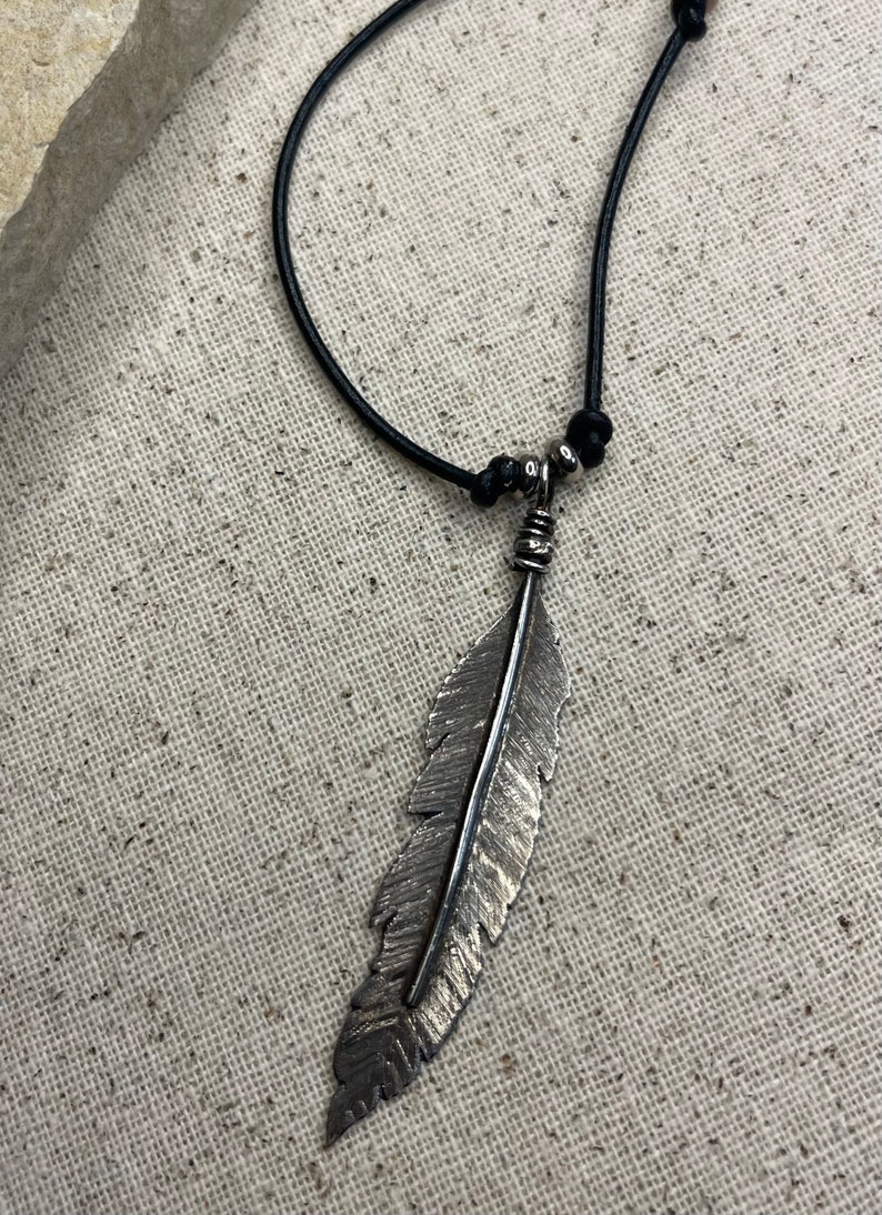 Handmade Sterling Silver Feather and Beads Leather Necklace - Etsy