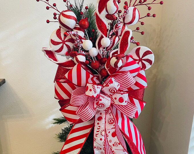 Christmas Tree Topper, Tree Topper, Tre Topper Bow, Candy Cane Tree ...