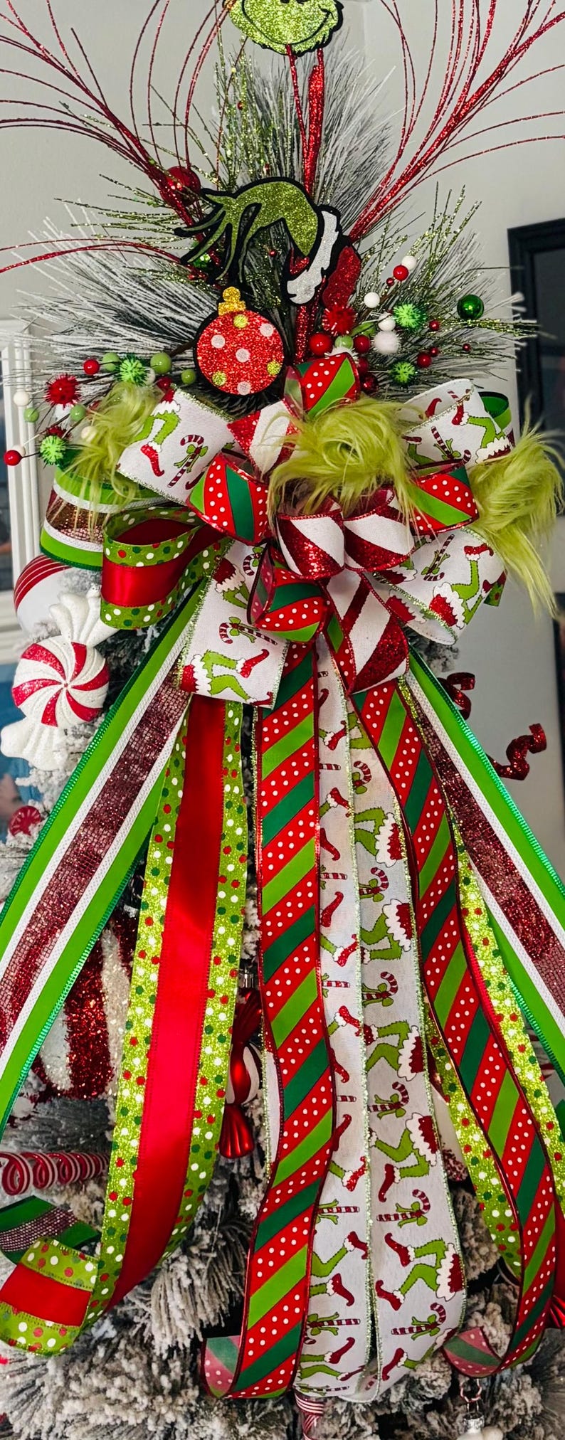 Christmas Tree Topper, Tree Toppers, Grinch Tree Topper, Grinch Bows - Etsy