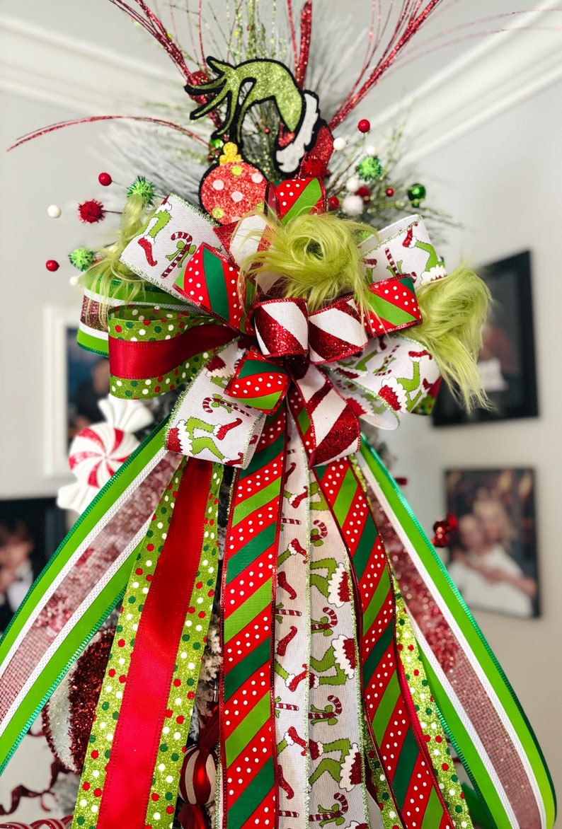 Christmas Tree Topper, Tree Toppers, Grinch Tree Topper, Grinch Bows - Etsy