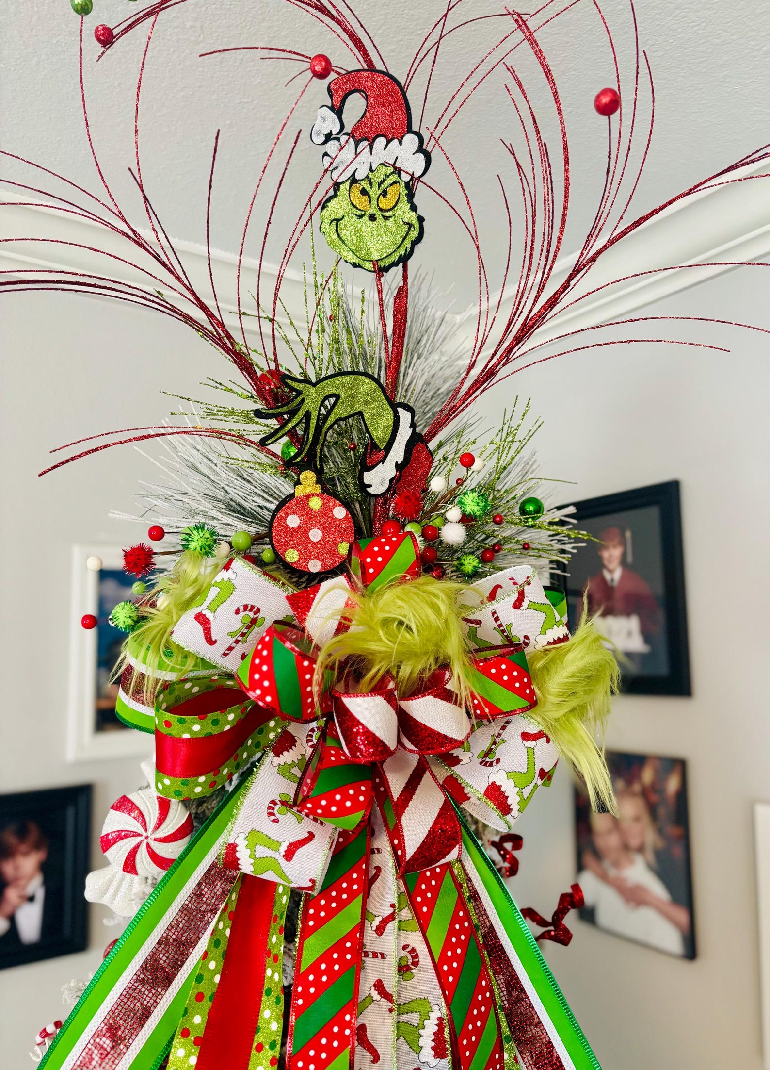 Christmas Tree Topper, Tree Toppers, Grinch Tree Topper, Grinch Bows - Etsy