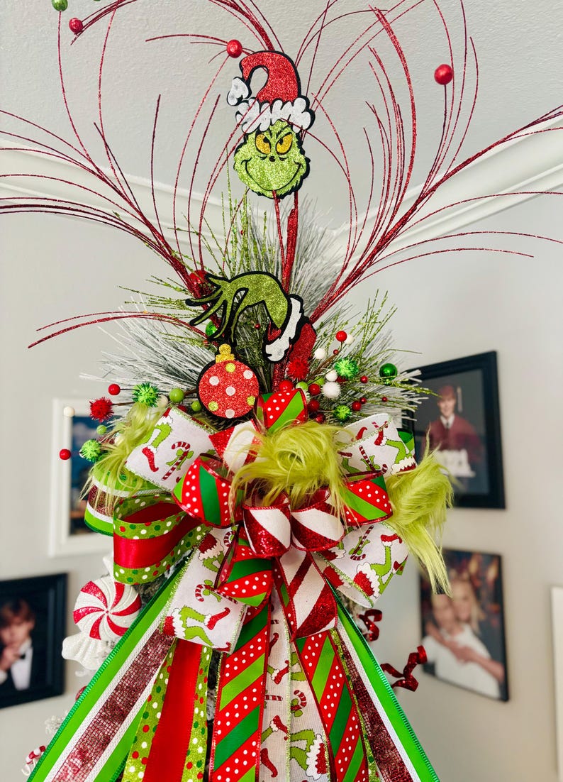 Christmas Tree Topper, Tree Toppers, Grinch Tree Topper, Grinch Bows - Etsy
