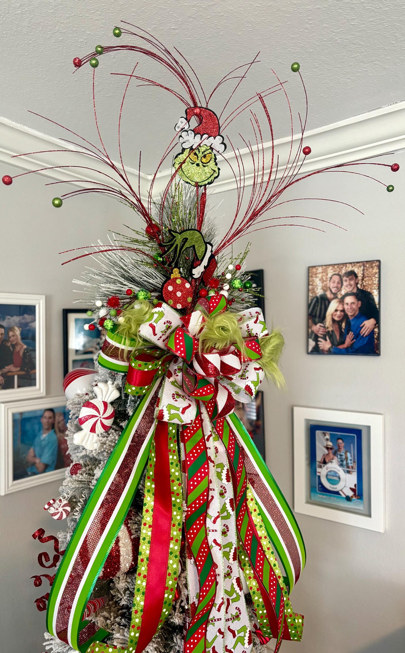 Christmas Tree Topper, Tree Toppers, Grinch Tree Topper, Grinch Bows - Etsy