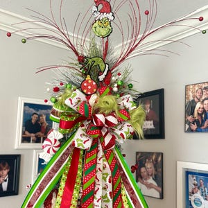 Christmas Tree Topper, Tree Toppers, Grinch Tree Topper, Grinch Bows - Etsy