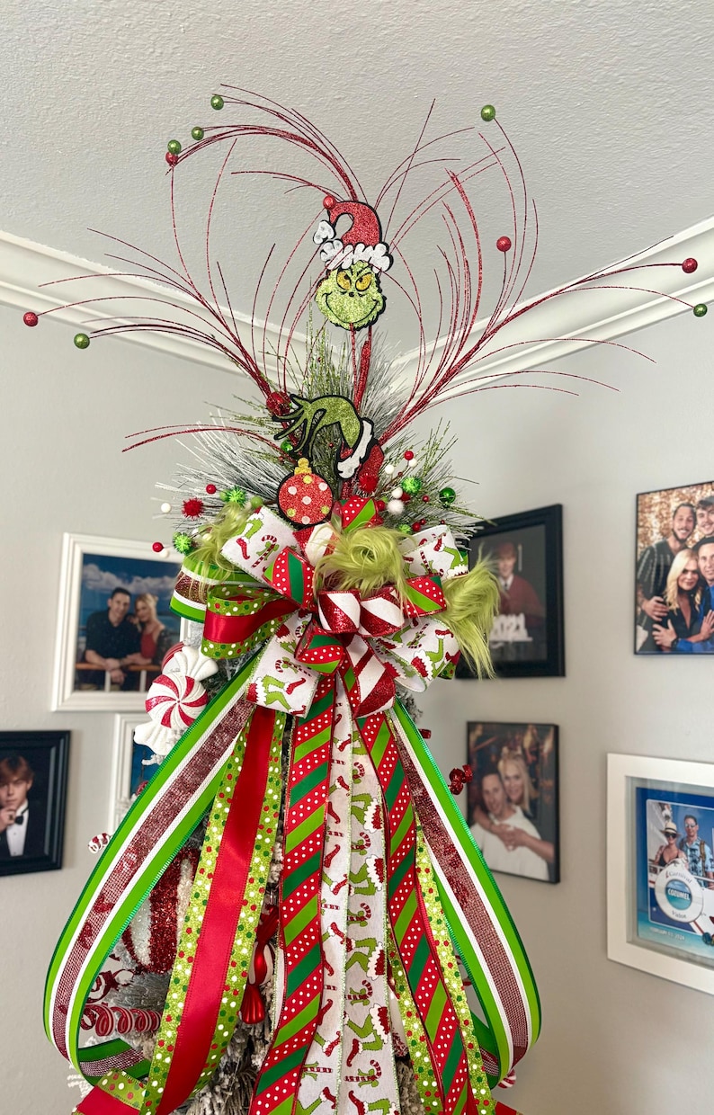 Christmas Tree Topper, Tree Toppers, Grinch Tree Topper, Grinch Bows - Etsy