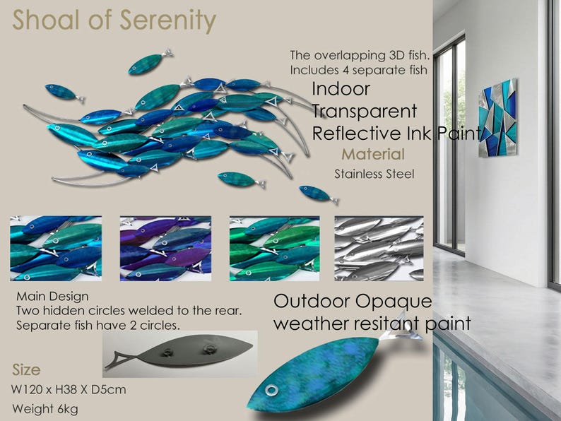 Contemporary Coastal Fish Wall Art – Blue & Aqua 3D Sculpture for Ocean ...