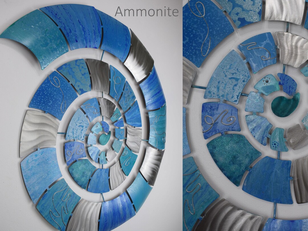 Coastal Ammonite Metal Wall Sculpture: Blue & Silver Art - Etsy