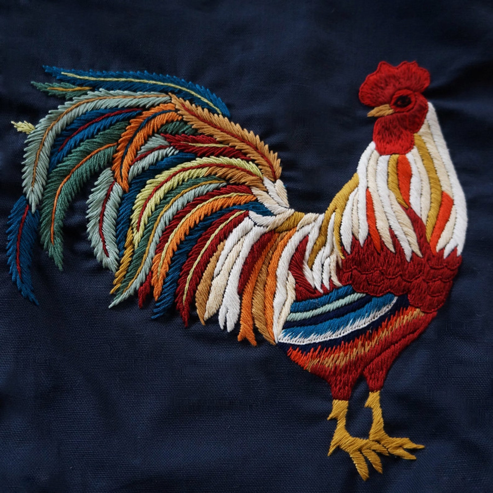 Intricately Hand Embroidered Colorful Rooster Chicken Lined - Etsy