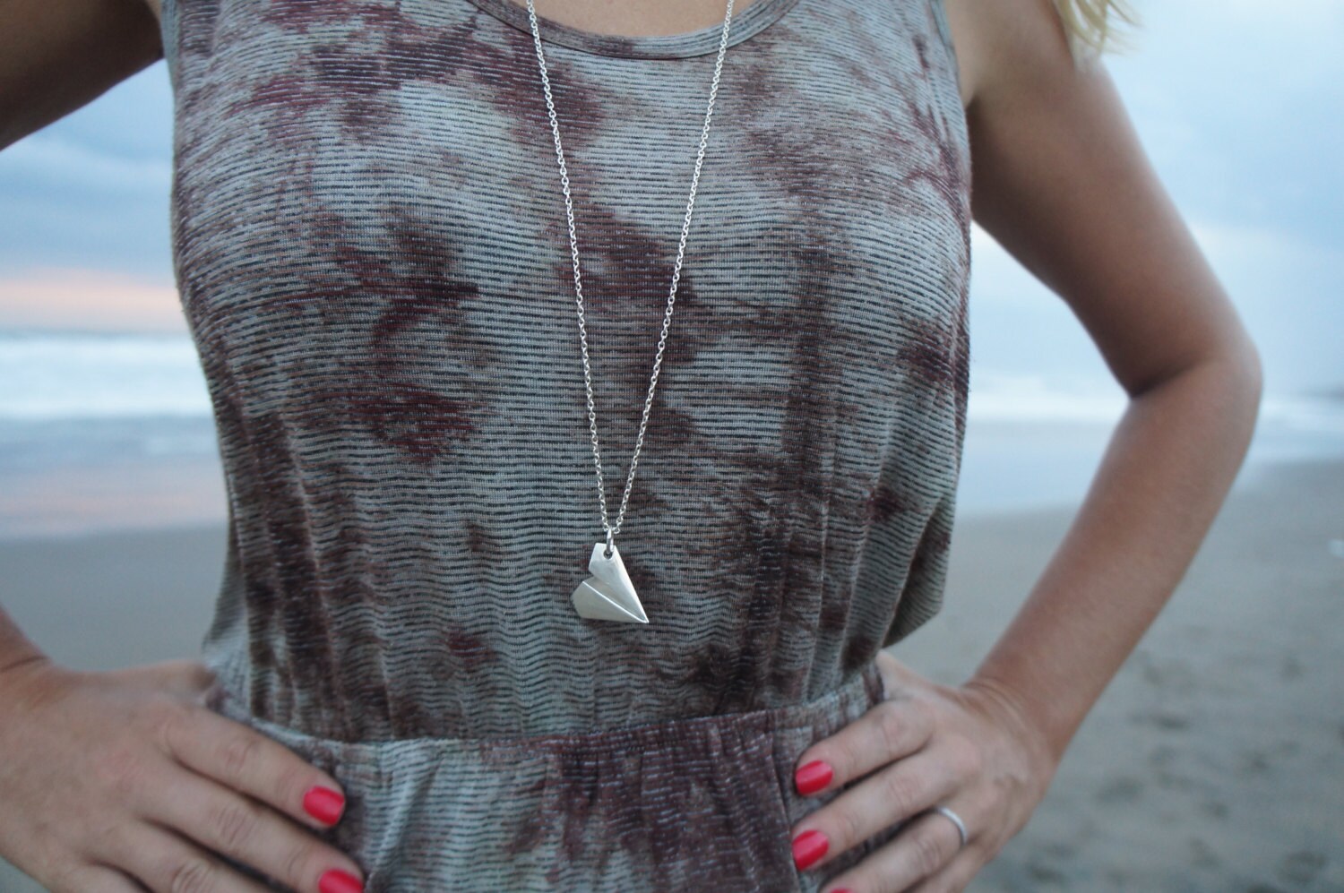 Sterling Silver Long Paper Airplane Origami Pendant and Chain Necklace ...