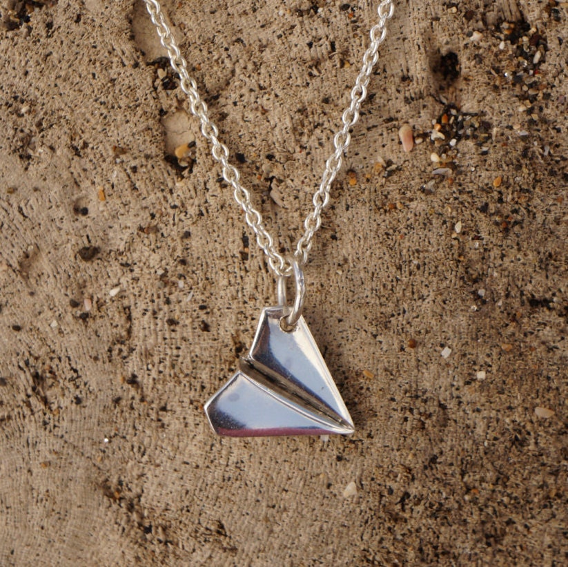 Sterling Silver Long Paper Airplane Origami Pendant and Chain Necklace ...