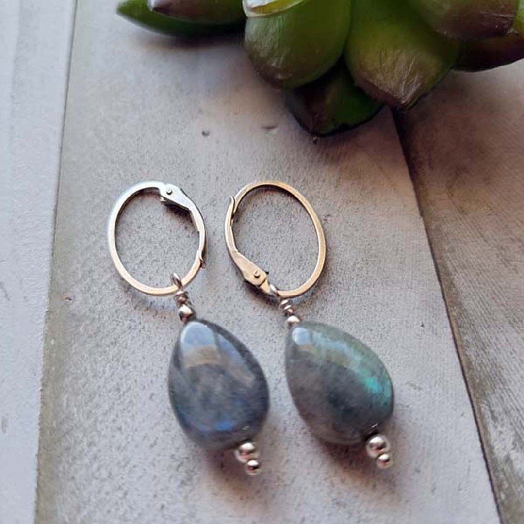 Teardrop Labradorite Earrings, Teardrop Gemstone Earrings, Teardrop ...