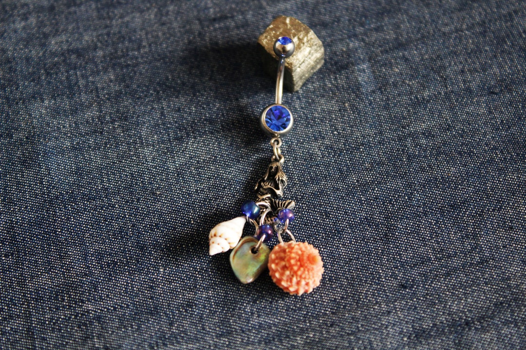 Mermaid Belly Button Ring Surgical Steel Dangle Navel Ring Rhinestone ...