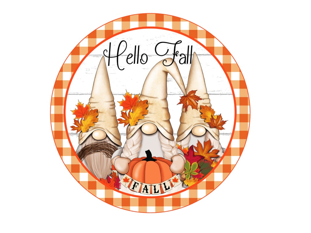 Hello Gnome Fall Sign, Fall Wreath Attachment, Three Gnome Sign - Etsy