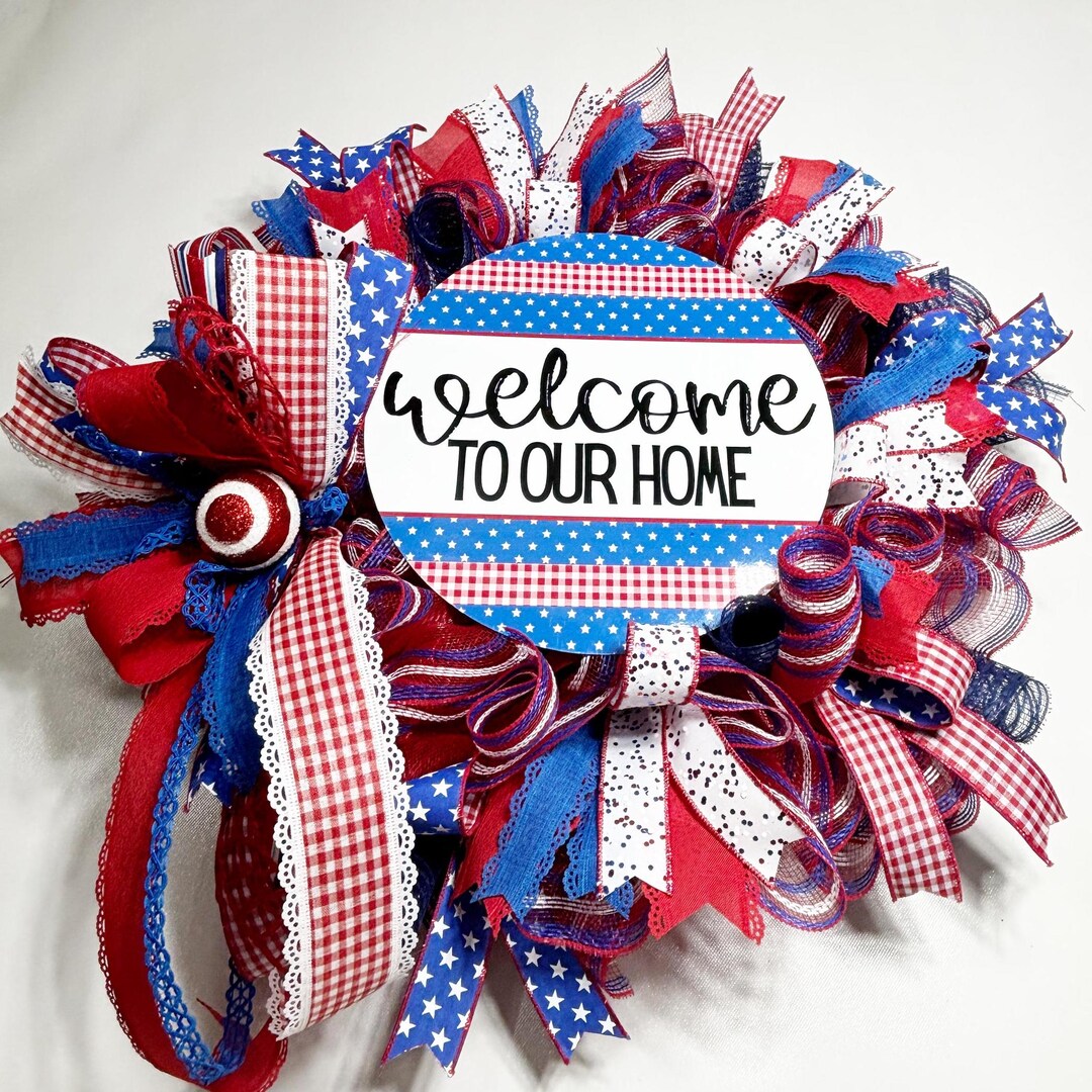 Patriotic Welcome Wreath for Front Door, Everyday Patriotic Decor for ...