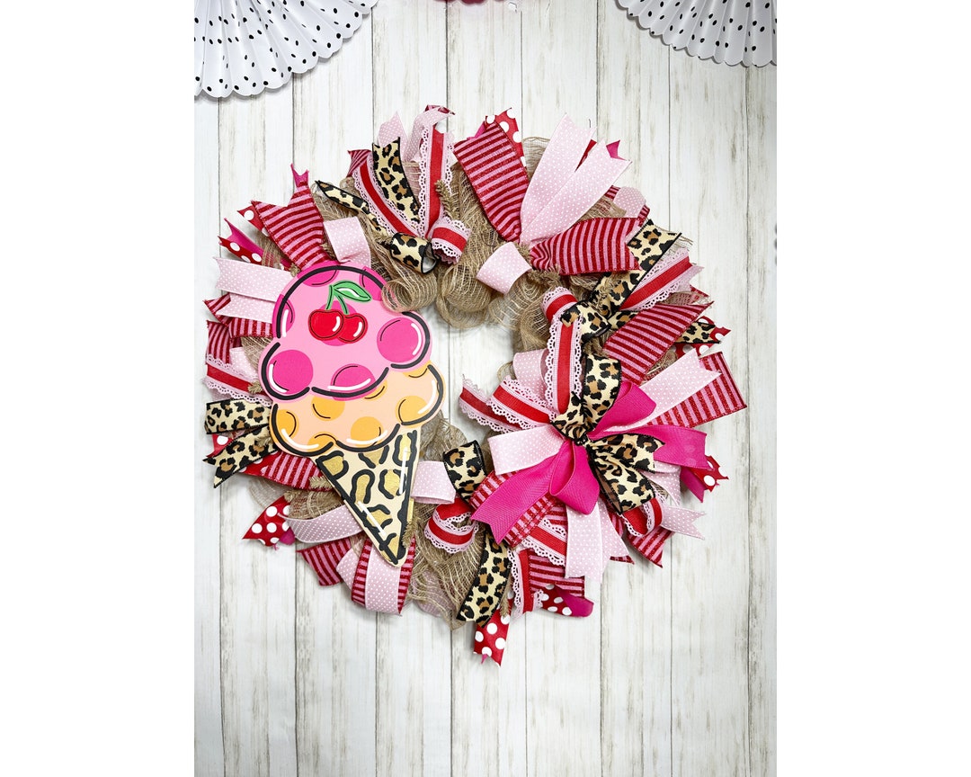 Summer Ice Cream Front Door Wreath, Everyday Wreath for Front Porch,ice ...