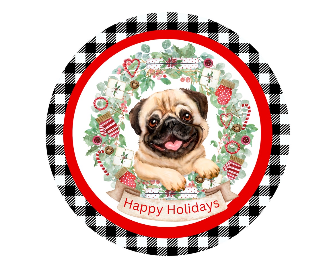 Dog Christmas Sign Happy Holidays Sign Christmas Wreath - Etsy