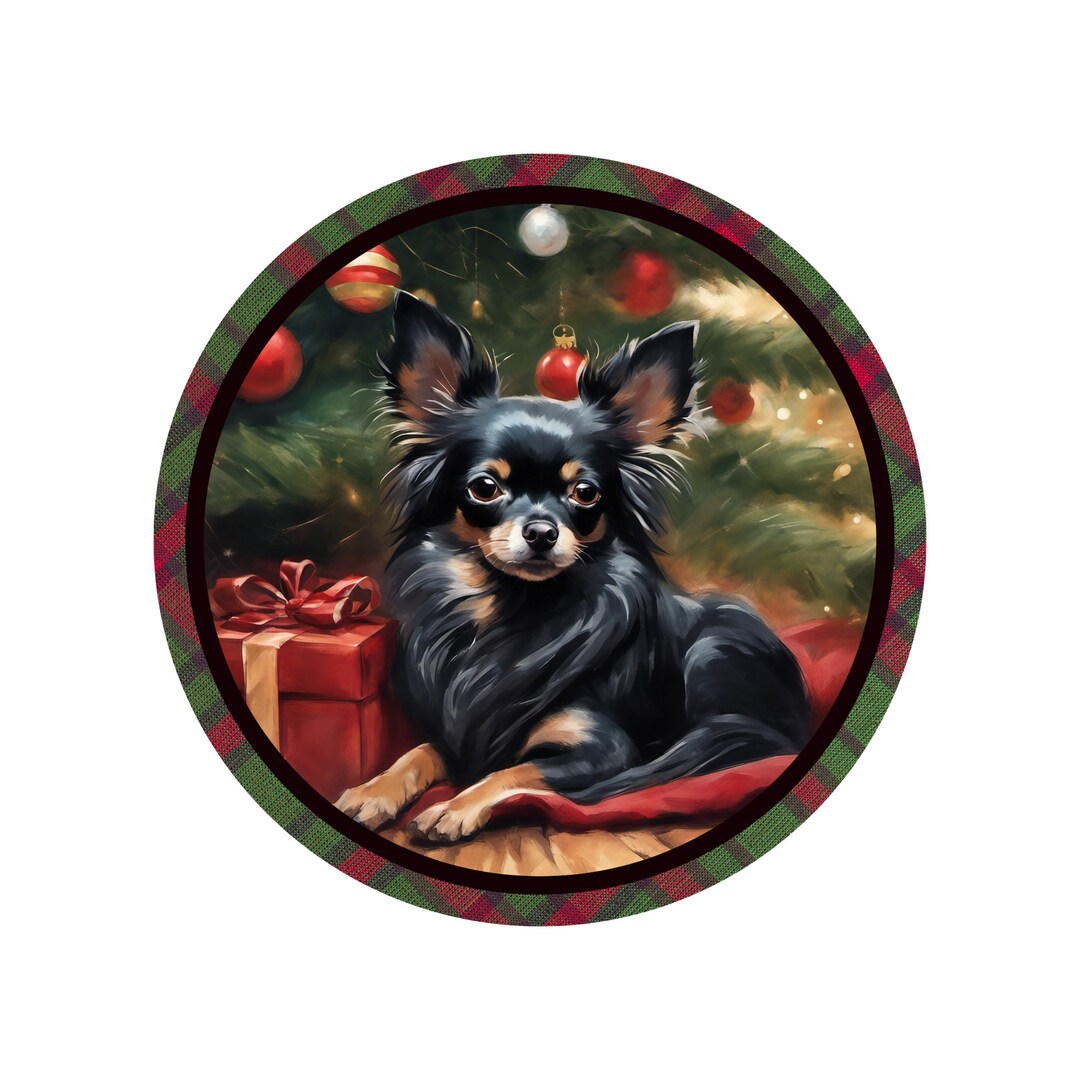 Christmas Chihuahua Aluminum Wreath Sign, Plaid Dog Holiday Door Hanger ...