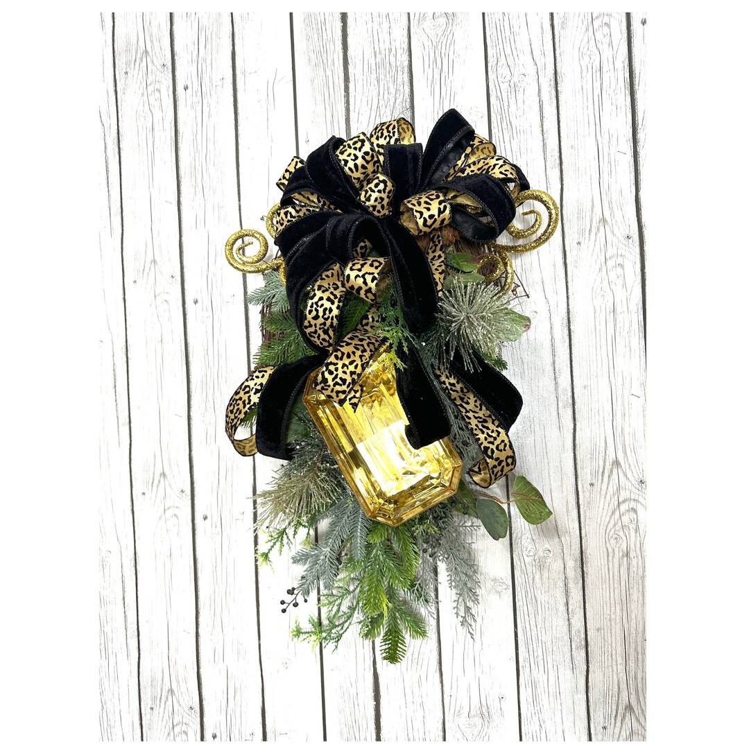 Gold and Black Elegant Christmas Front Door Swag, Small Holiday Glam ...