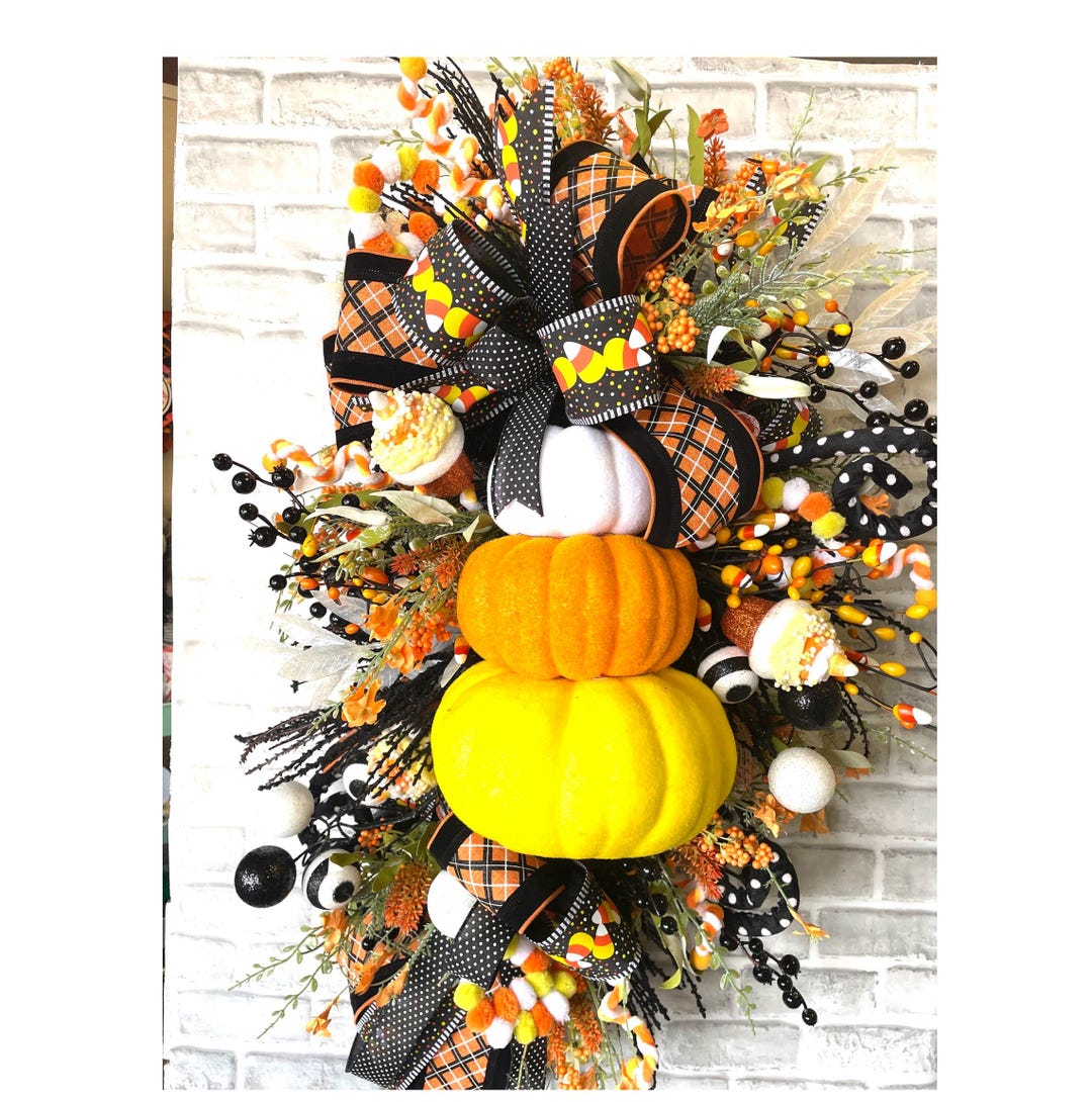 Candy Corn Swag, Over the Top Halloween Wreath, Pumpkin Swag Large ...