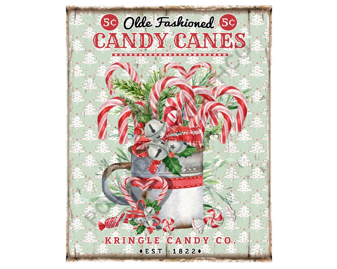 Old Fashioned Candy Canes Sign for Wreath, Christmas Metal Wreath Sign ...