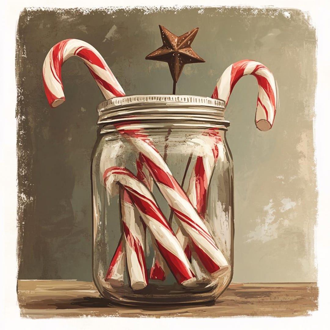 Primitive Candy Cane Christmas Sign, Candy Canes in a Jar Print, Candy ...