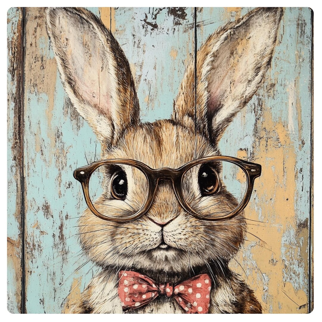 Rustic Hipster Bunny Easter Sign – Funny Rabbit Metal Wall Decor With ...