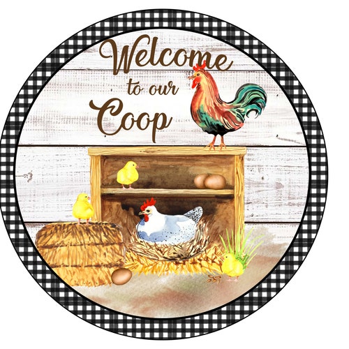 Welcome Farmhouse Chicken Wreath Sign Welcome Wreath Sign - Etsy