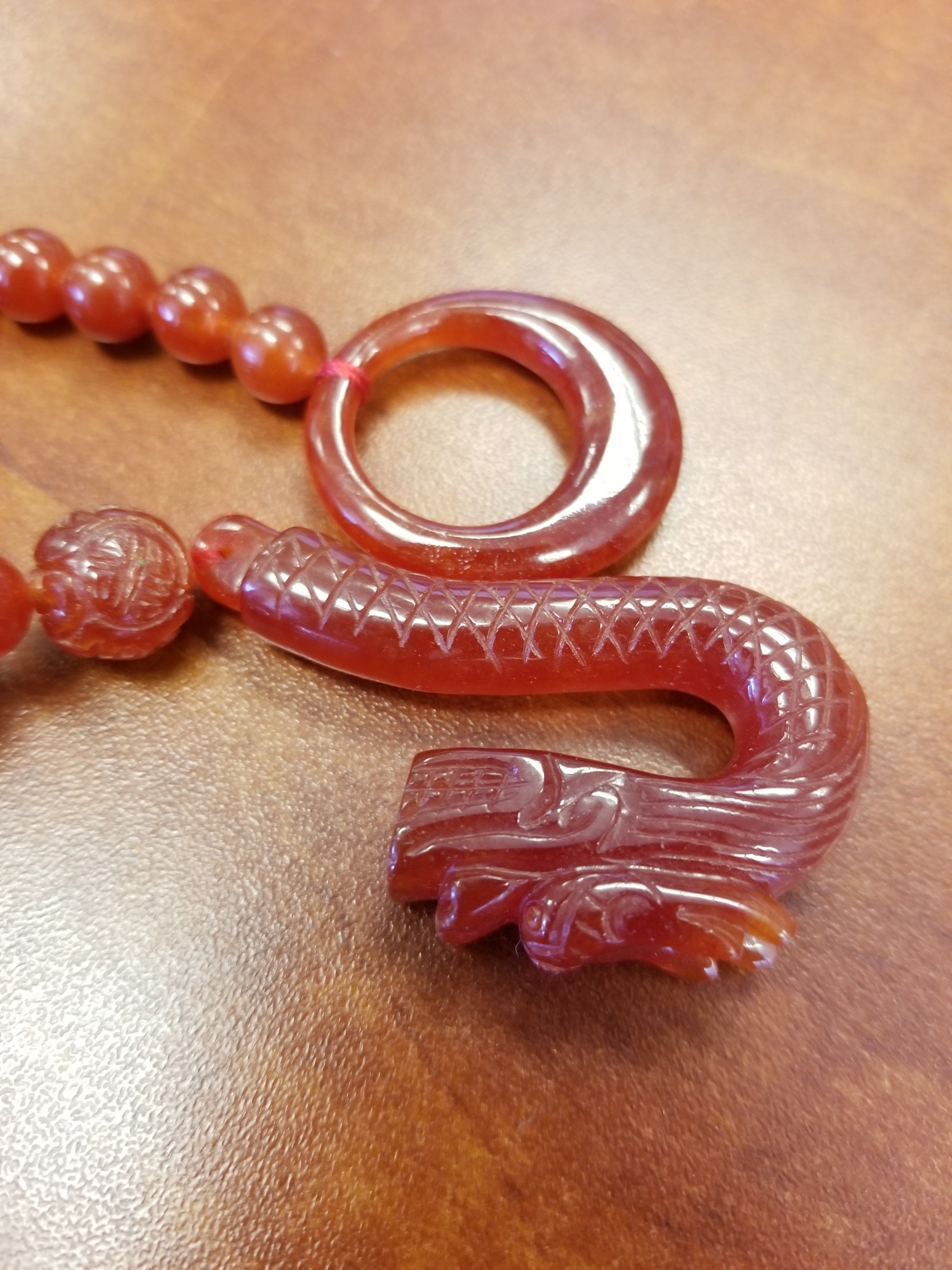 Vintage Carved Red Jade Necklace Dragon Toggle Clasp - Etsy