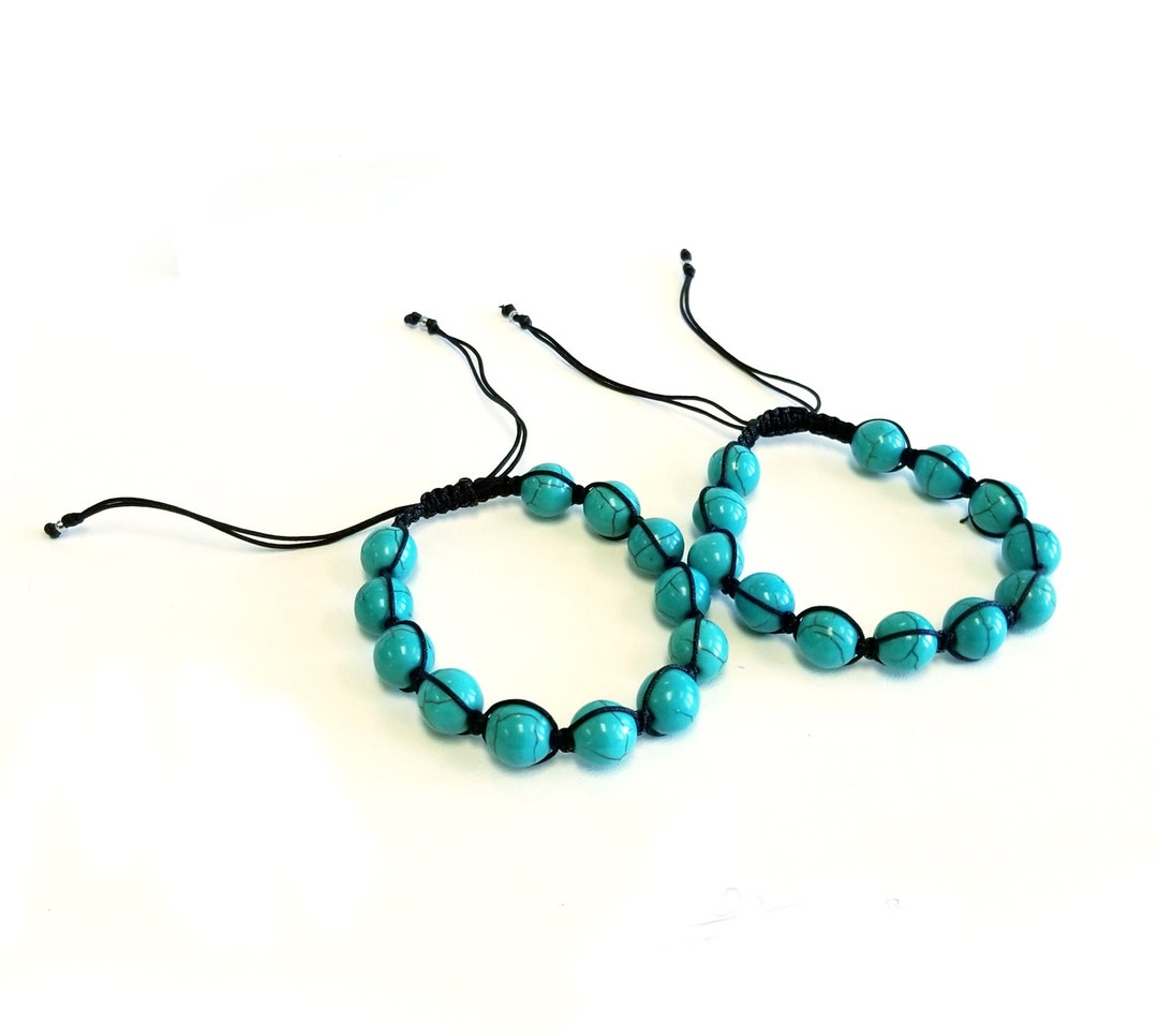Set of Two Turquoise Beads Shamballa Macrame Woven Beaded Jewelry ...