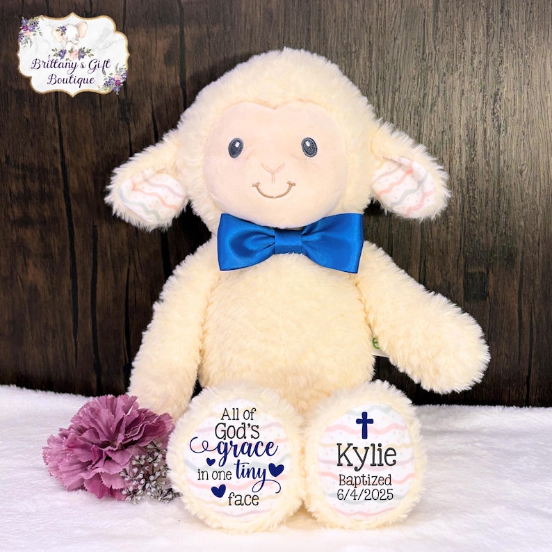 Baptism Lamb, Personalized Baptism Gift, Stuffed Lamb Baptized Gift ...