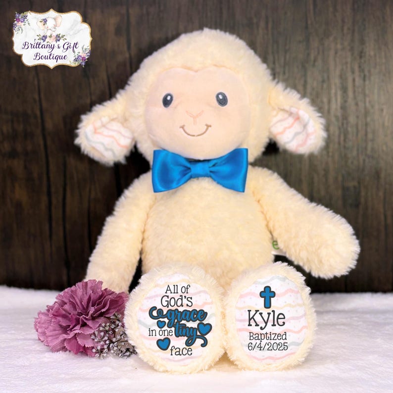 Baptism Lamb, Personalized Baptism Gift, Stuffed Lamb Baptized Gift ...