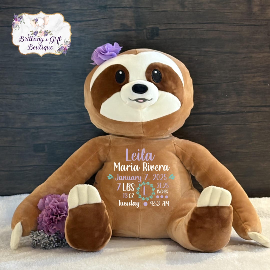 Birth Announcement Stuffed Animal, Birth Sats, Baby Shower Gift, Baby ...