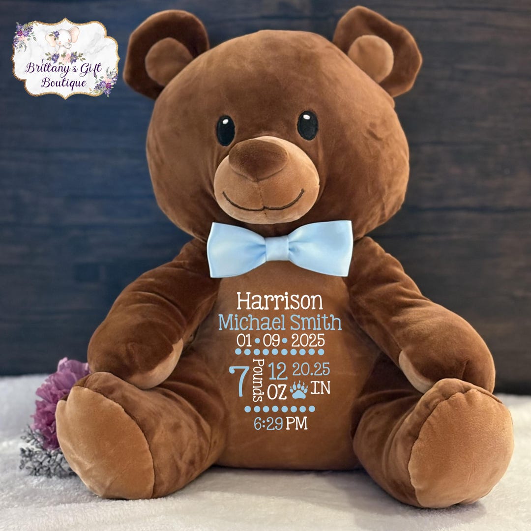 Birth Announcement Stuffed Animal, Birth Sats, Baby Shower Gift, Baby ...