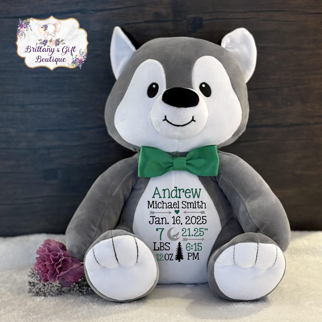 Birth Announcement Stuffed Animal, Birth Sats Gift, Baby Shower Gift ...