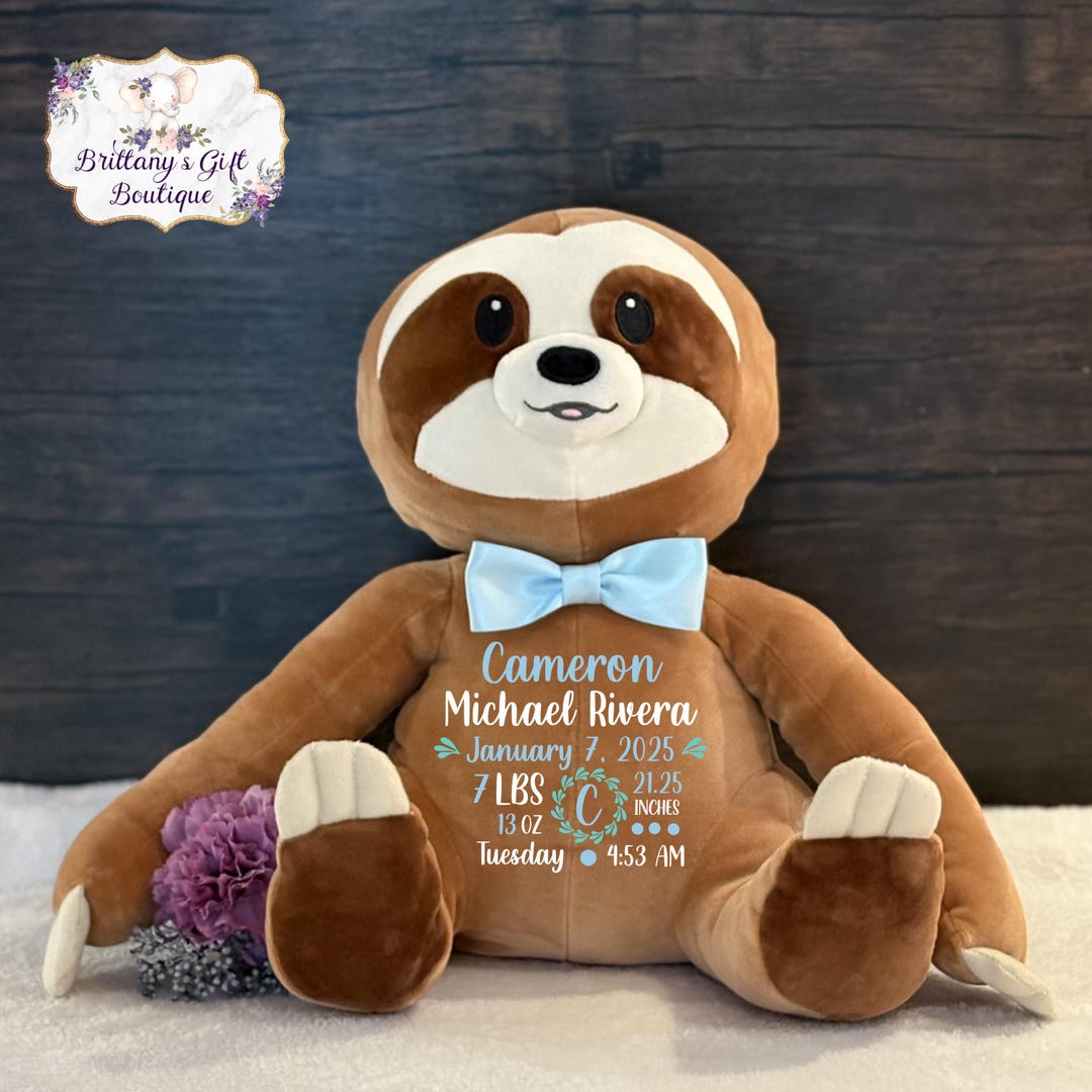 Birth Announcement Stuffed Animal, Birth Sats, Baby Boy Gift, Newborn ...