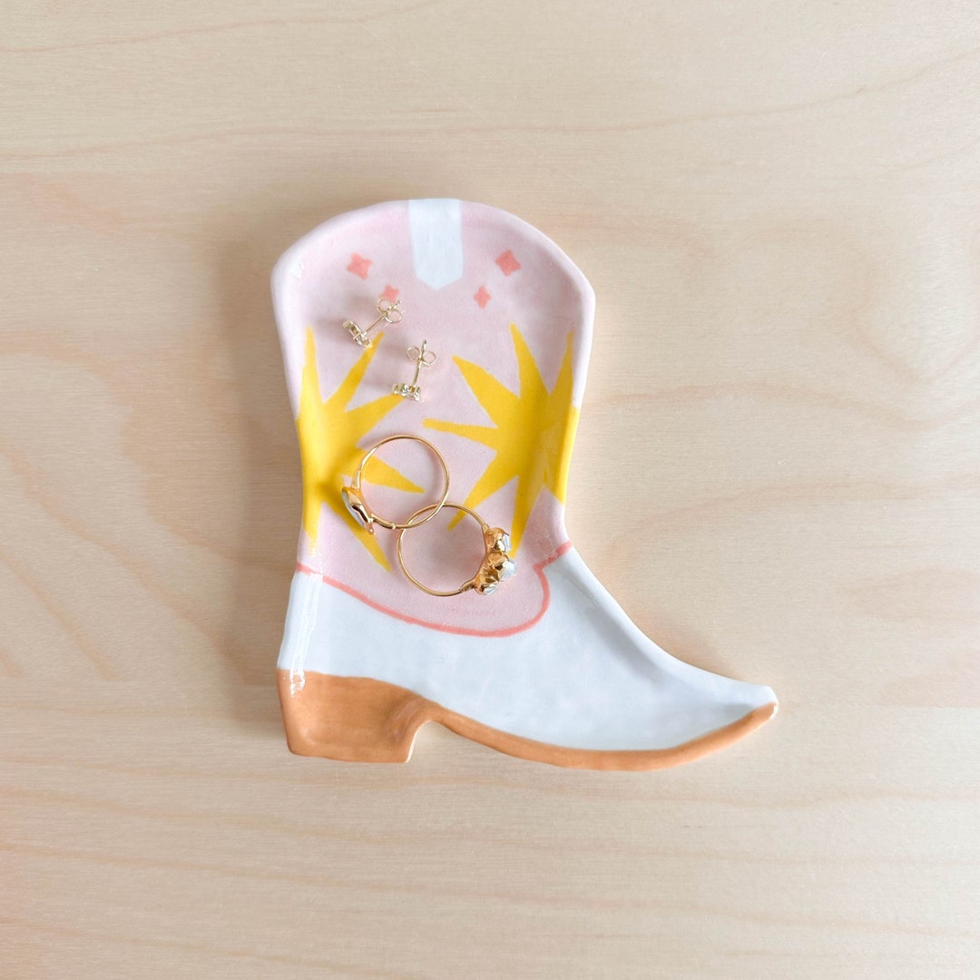 Star Cowboy Boot, Jewelry Ring Trinket Dish, Ceramic Clay Pottery ...