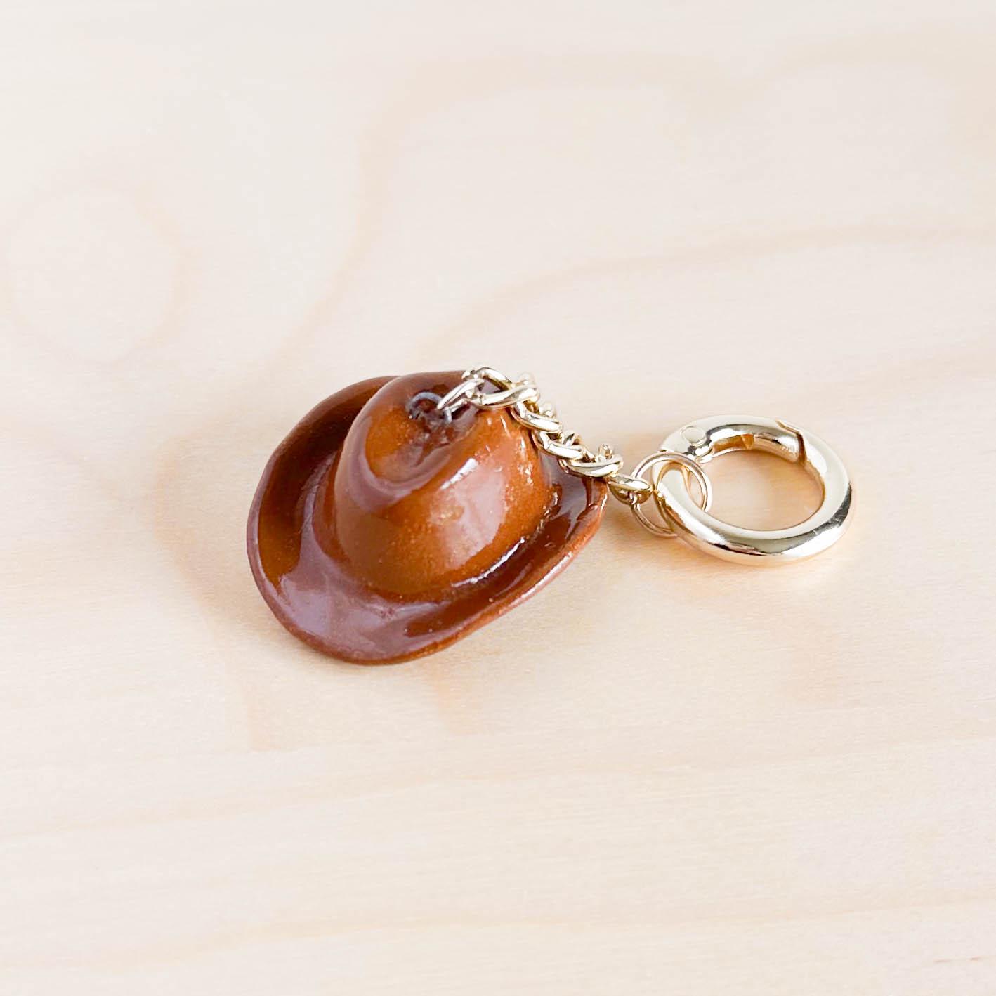 Ceramic Keychain Cowboy Hat, Dark Brown, Handmade, Clay Bag Charm - Etsy