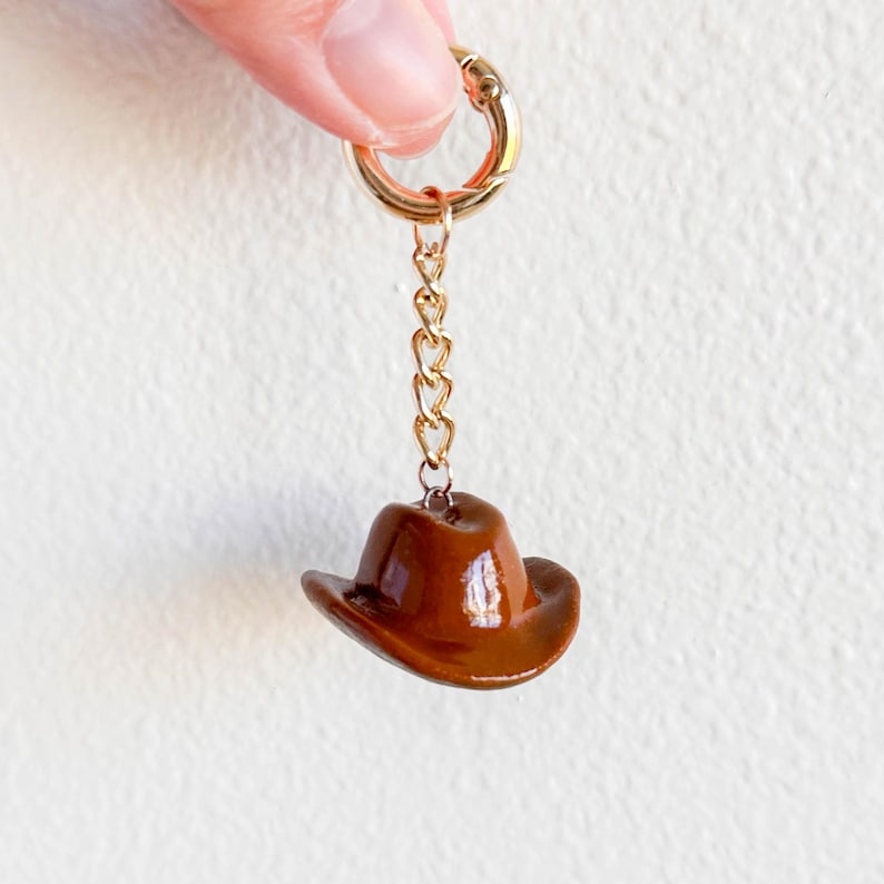 Ceramic Keychain Cowboy Hat, Dark Brown, Handmade, Clay Bag Charm - Etsy