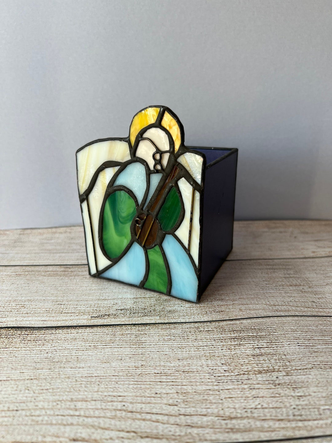 Stained Glass Angel With Lute Tealight Holder, Small Planter - Etsy