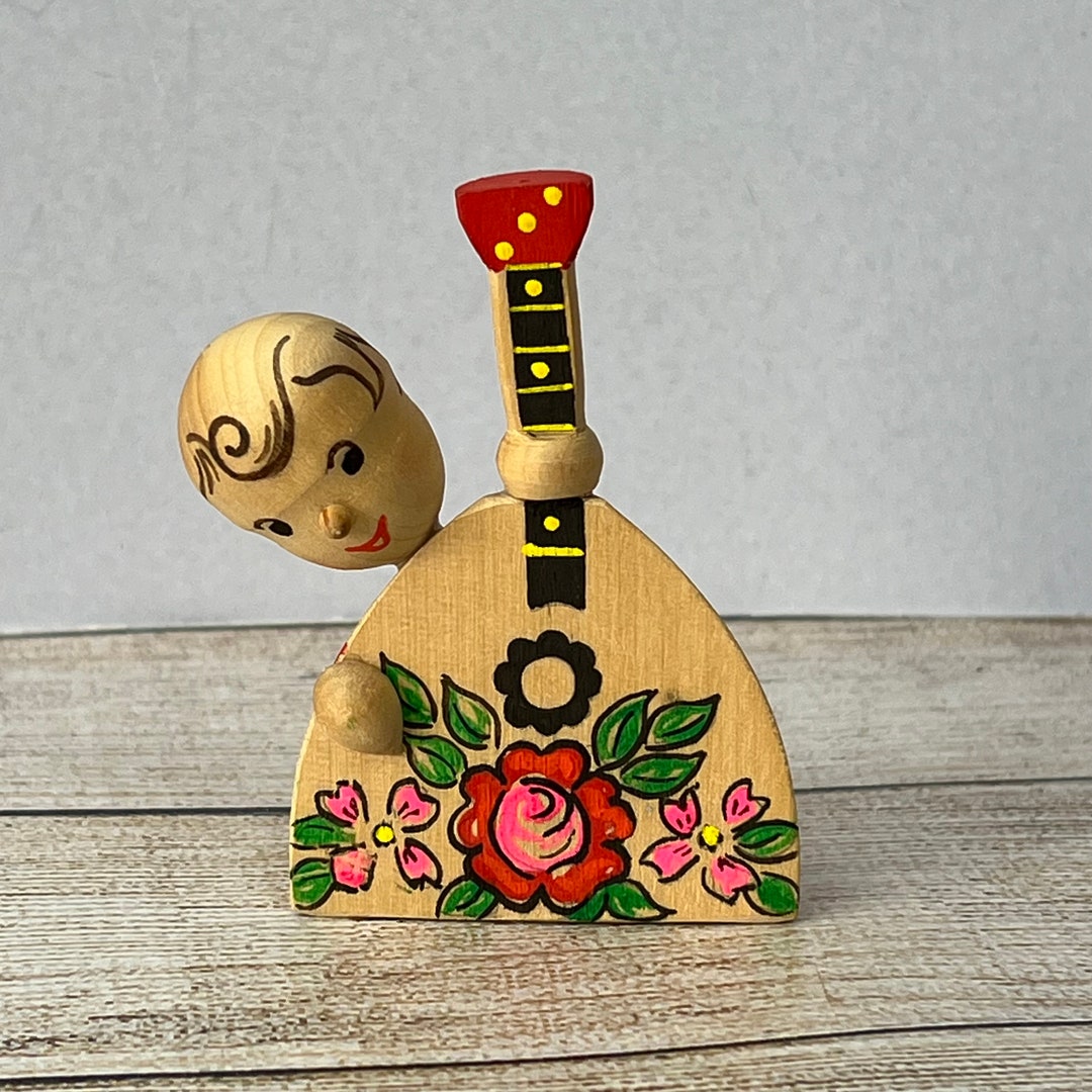 Vintage Soviet Russian Folk Art Figurine, Painted Wooden Balalaika ...