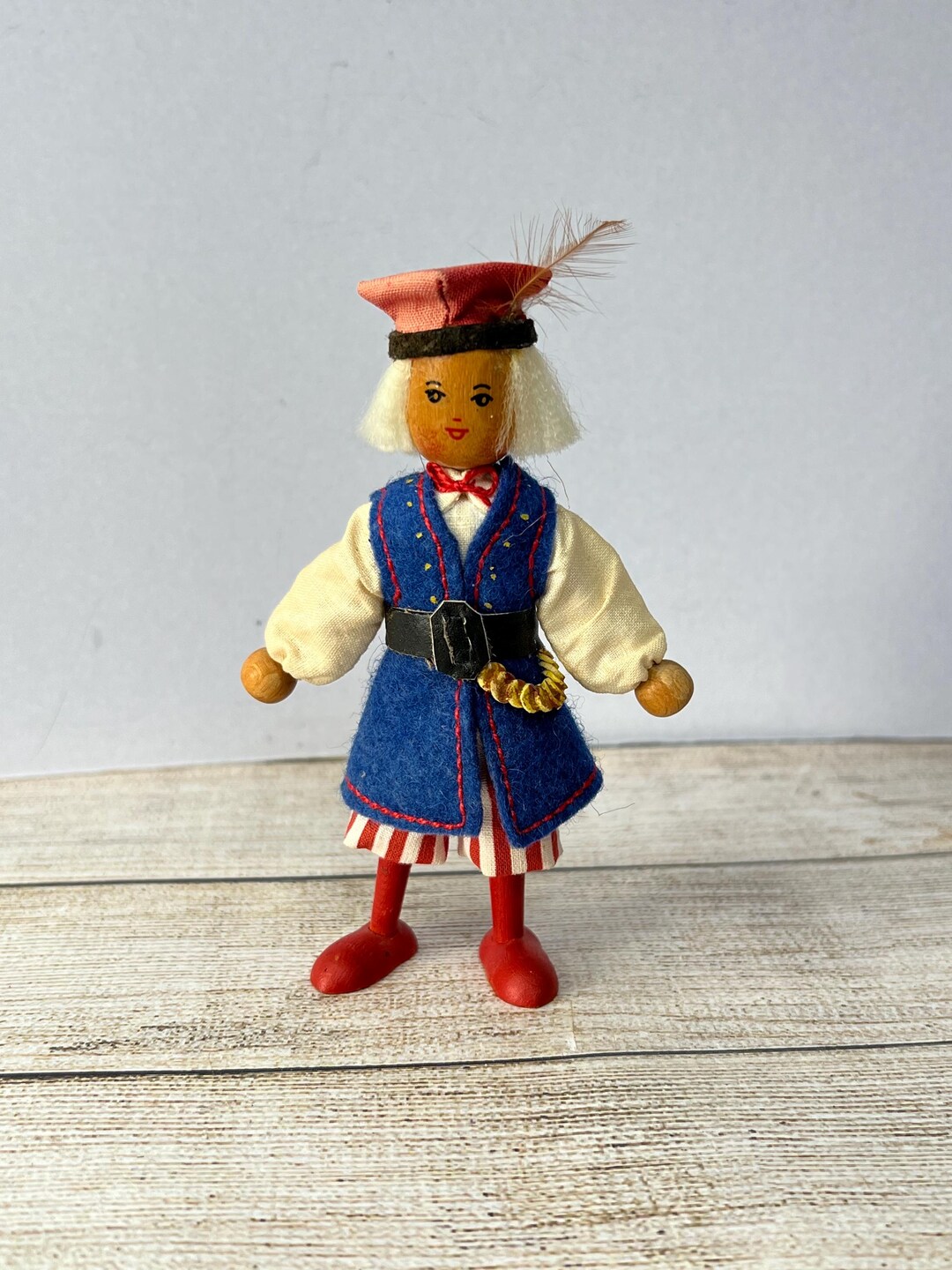 Vintage Polish Wooden Peg, Peggy Doll, Boy in Costume, Small Size, 12 ...