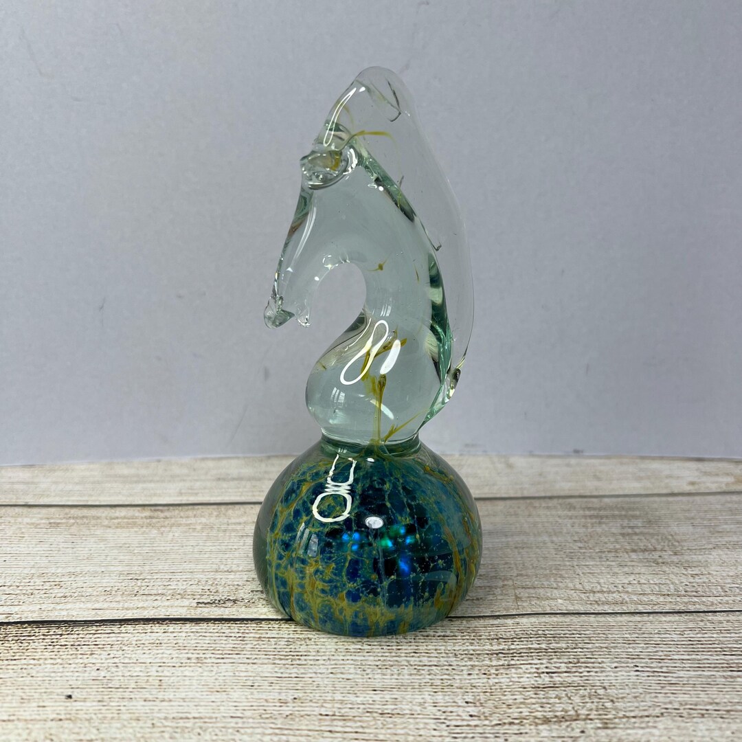 Vintage Mdina Art Glass Paperweight, Seahorse, Knight Chess Piece ...