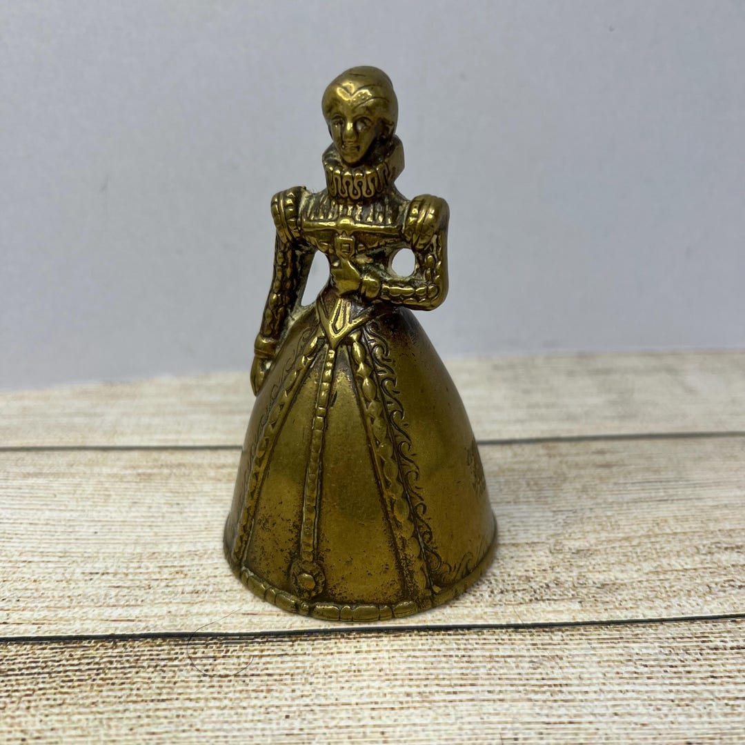 Vintage Brass Table Bell, Elizabethan, Tudor Lady With Leg Clappers ...