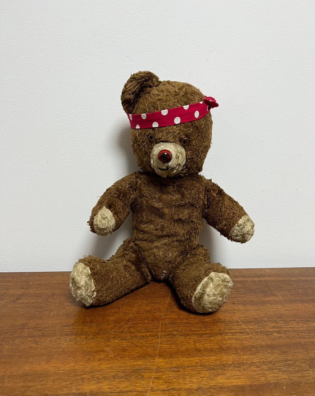Vintage Teddy Bear Jointed Limbs Painted Red Tin Metal Nose - Etsy