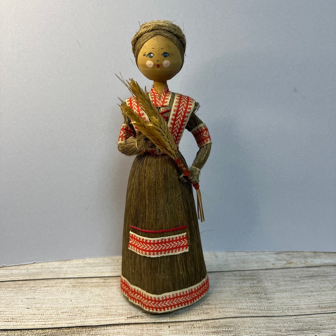 Vintage Eastern European, Ukrainian Folk Art Doll, Corn Husk, Flax and ...