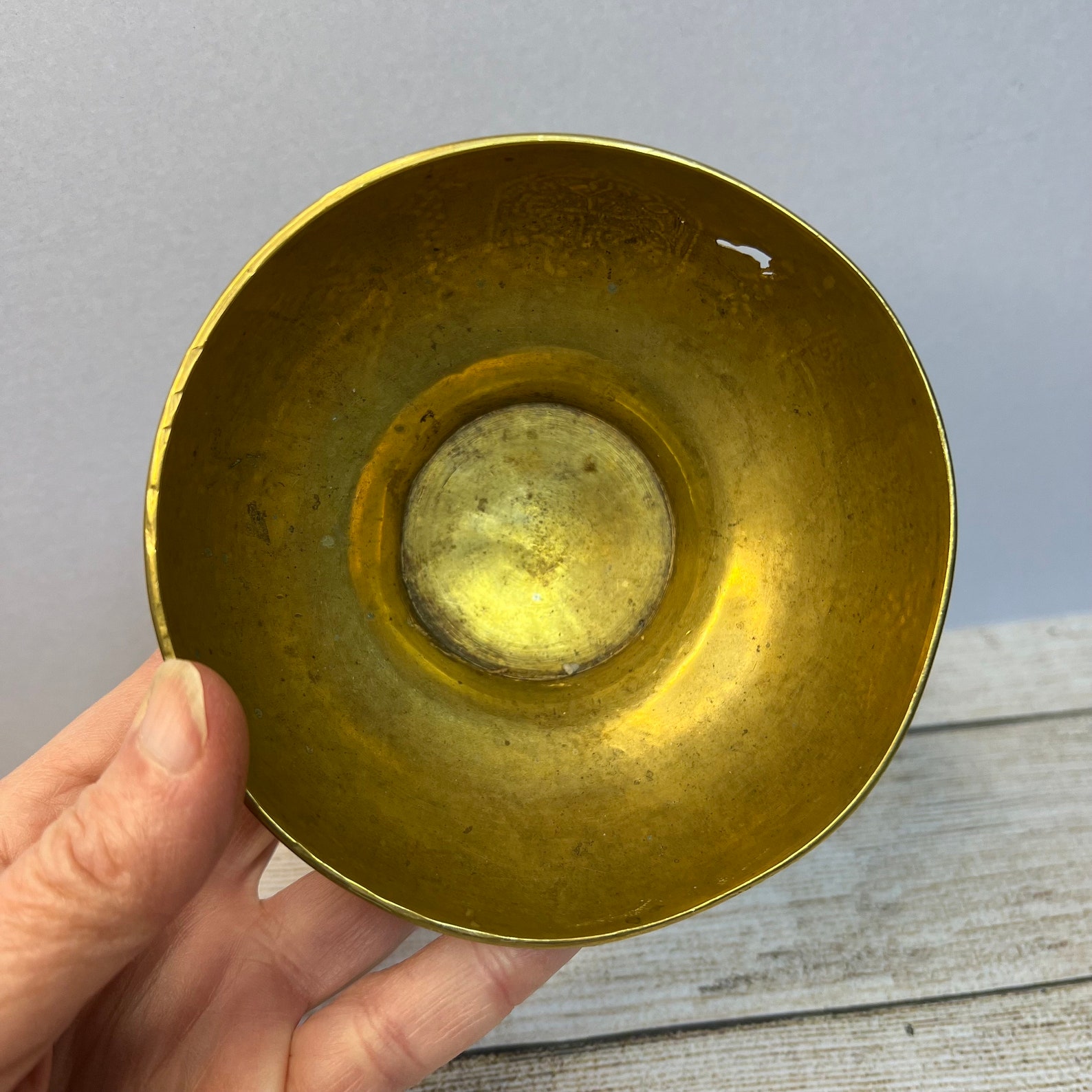 Vintage Cairo Ware Brass Bowl, Inlaid Silver and Copper Metal Details ...