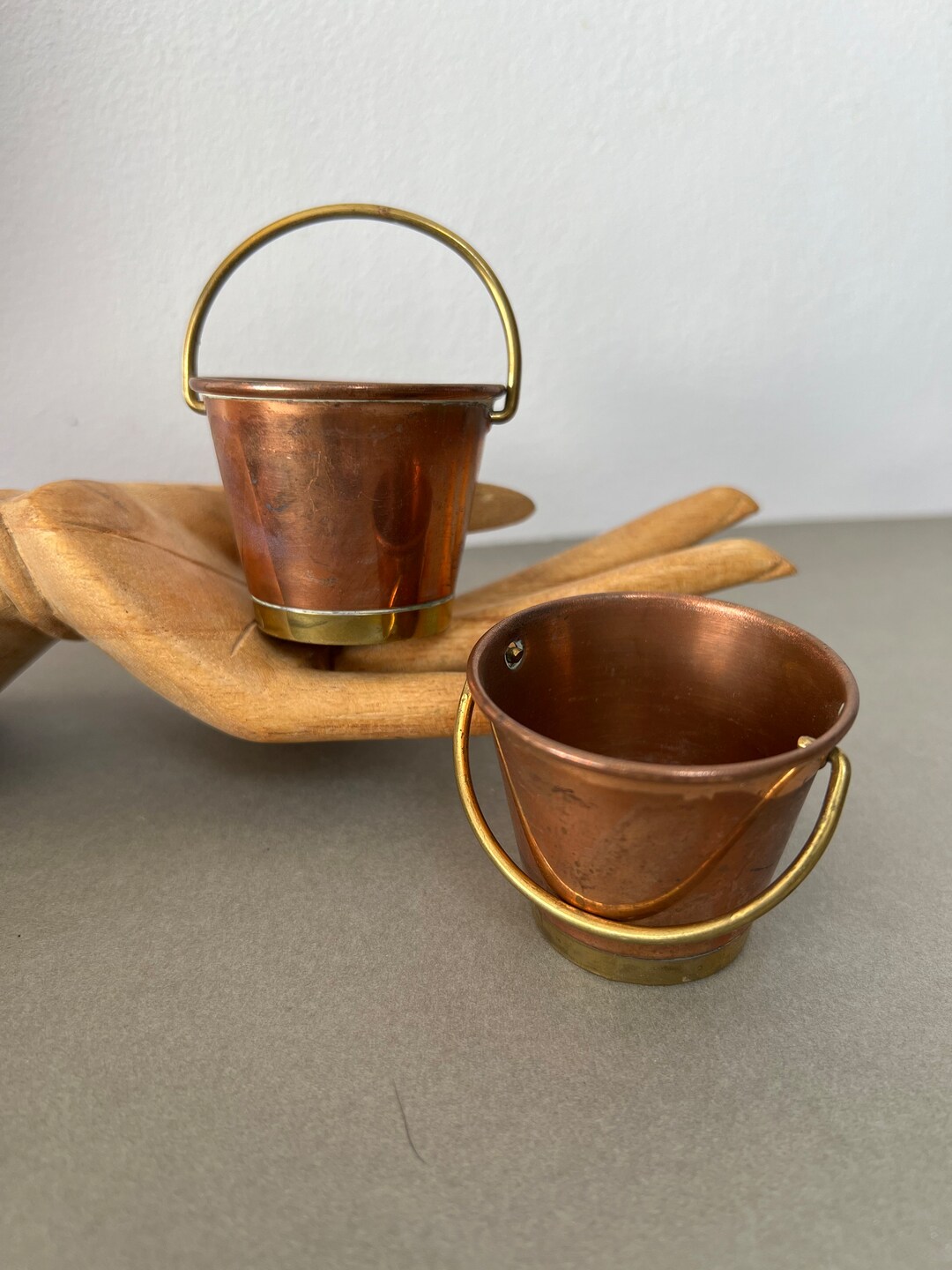 Vintage Pair Miniature Copper and Brass Trim Buckets, Pails, With ...