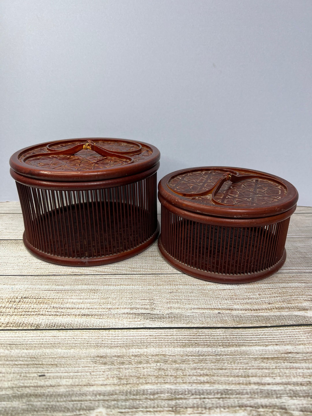 Vintage Pair Woven Bamboo, Lacquer Boxes, , Baskets - Chinese, Oriental ...