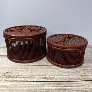 Vintage Pair Woven Bamboo, Lacquer Boxes, , Baskets - Chinese, Oriental ...